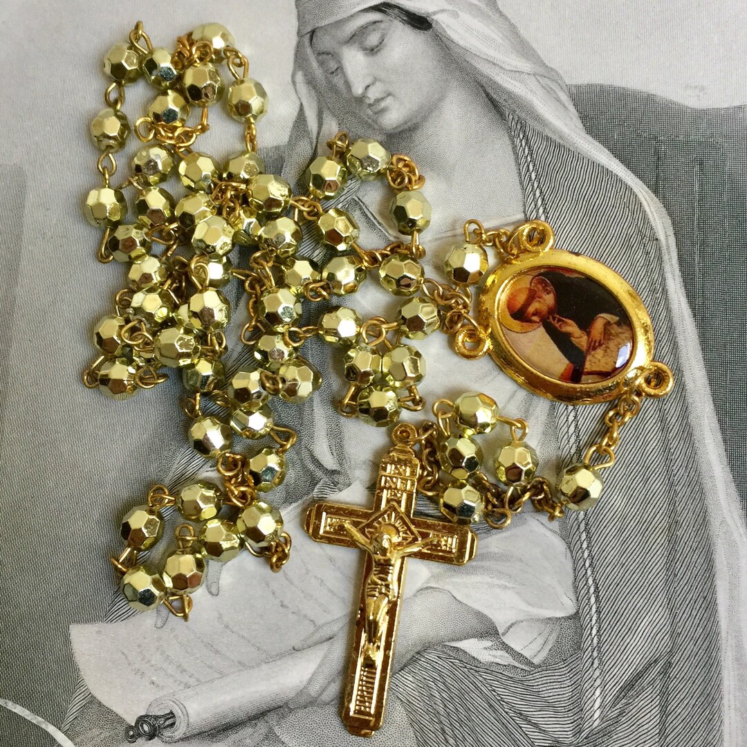 Vintage Saint Dominic Rosary From France, Gold Rosary With Faceted ...