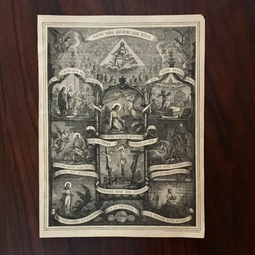 Large Antique Catechism Print From France, prière Le Notre Père our ...