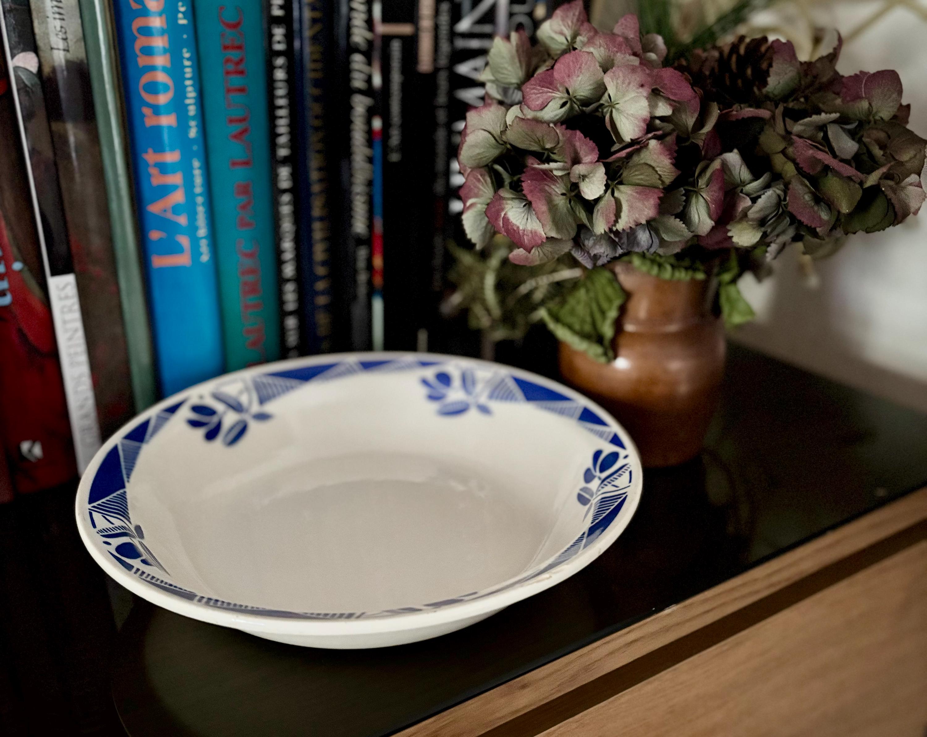 Large Antique White and Blue Serving Bowl From Badonviller, Art Deco ...