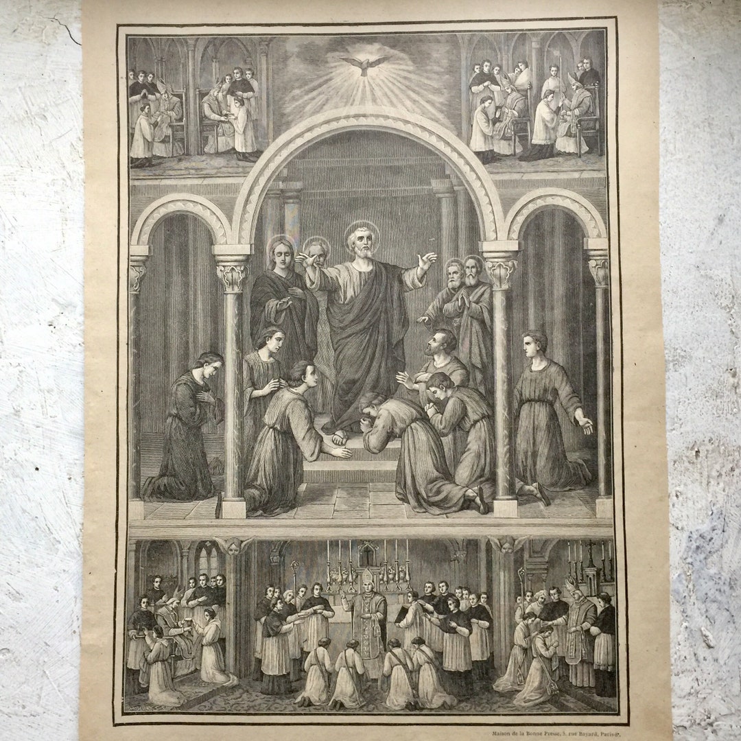 Large Antique Catechism Print From France, "sacrament of Holy Orders ...
