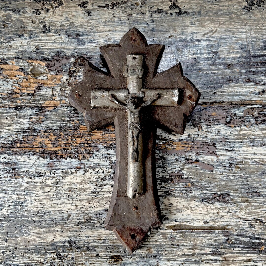 Antique Pilgrimage Cross From Pontmain, Our Lady of Pontmain Wooden ...