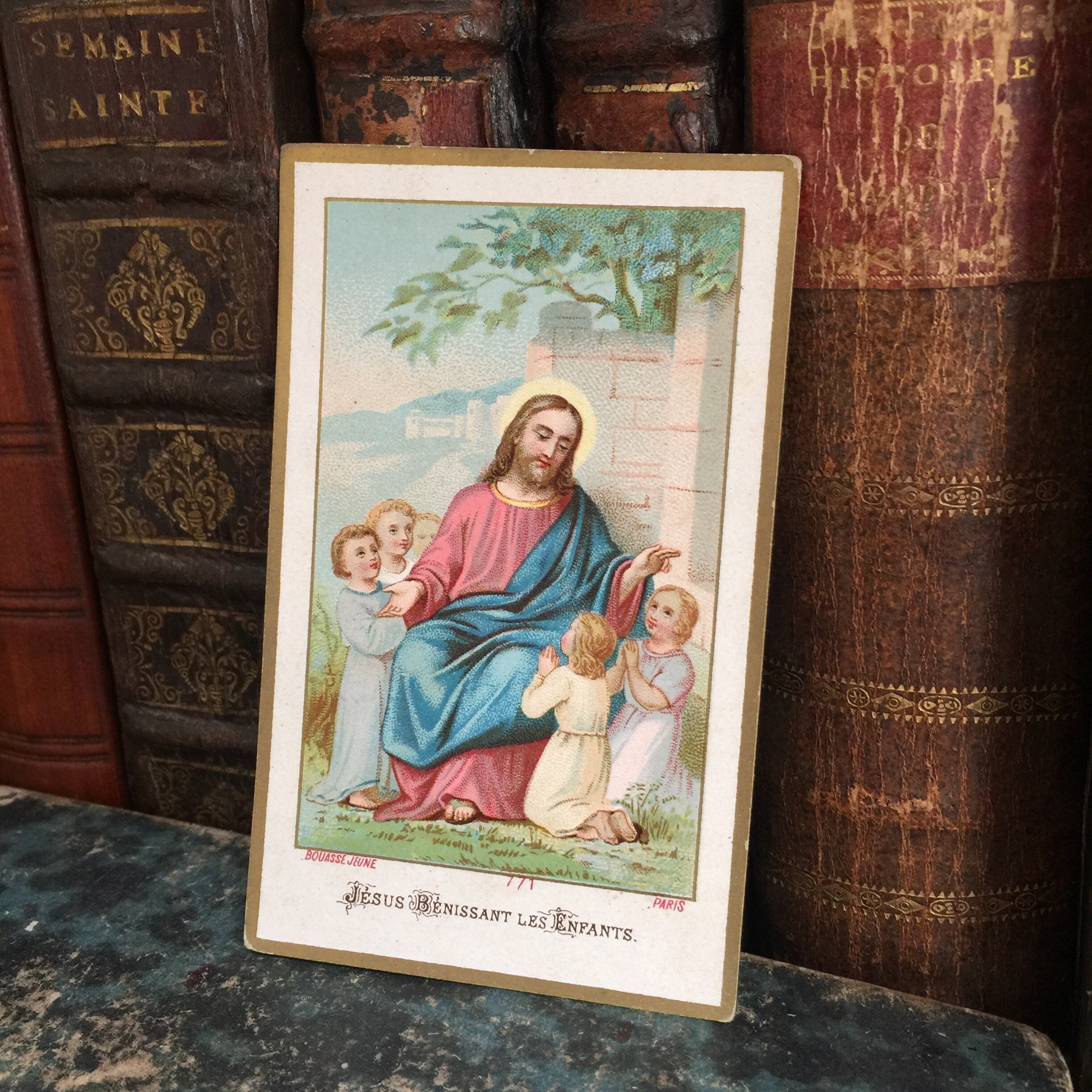 Rare Antique Pious Image From France, "jésus Bénissant Les Enfants ...