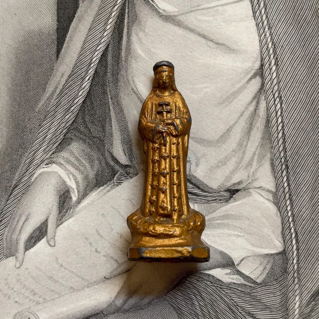 Antique Miniature Religious Statue of Our Lady of Pontmain, Metallic ...