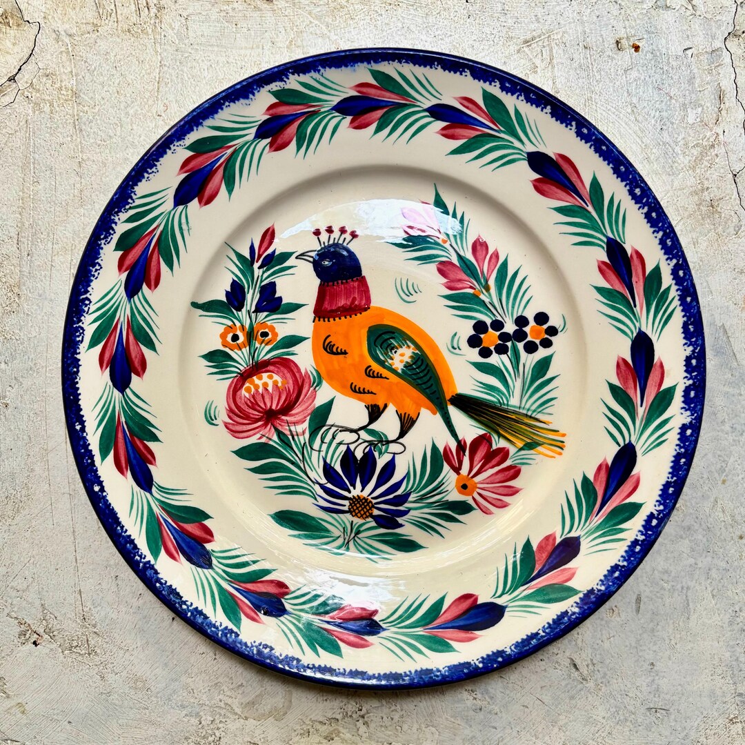 Antique French Plate Decorated With a Bird Signed HB Quimper, Handmade ...