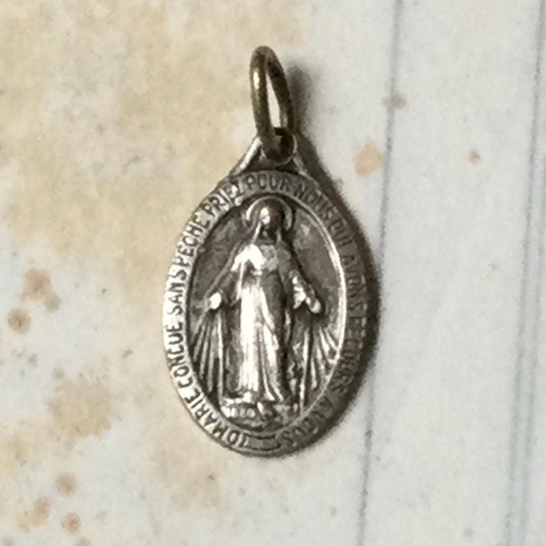 Antique Miraculous Medal From France, Virgin Mary Protection Medal From ...