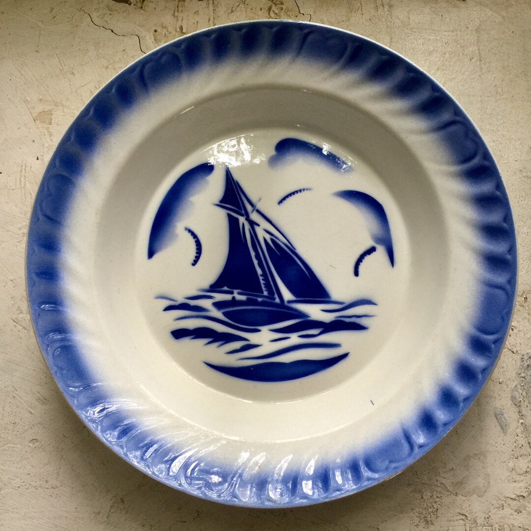 Charming Antique White and Blue Serving Bowl From Badonviller, Art Deco ...