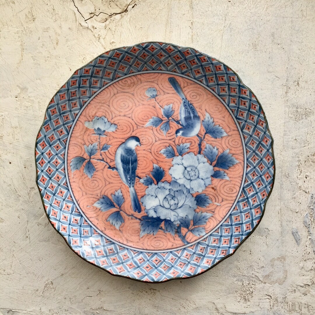 Charming Vintage Asian Bird Plate From China, Blue and Salmon Color ...