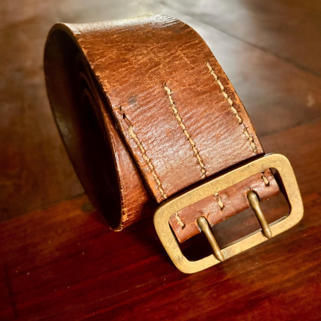Large Vintage 1950's Rustic Leather Belt From France, Antique Country ...