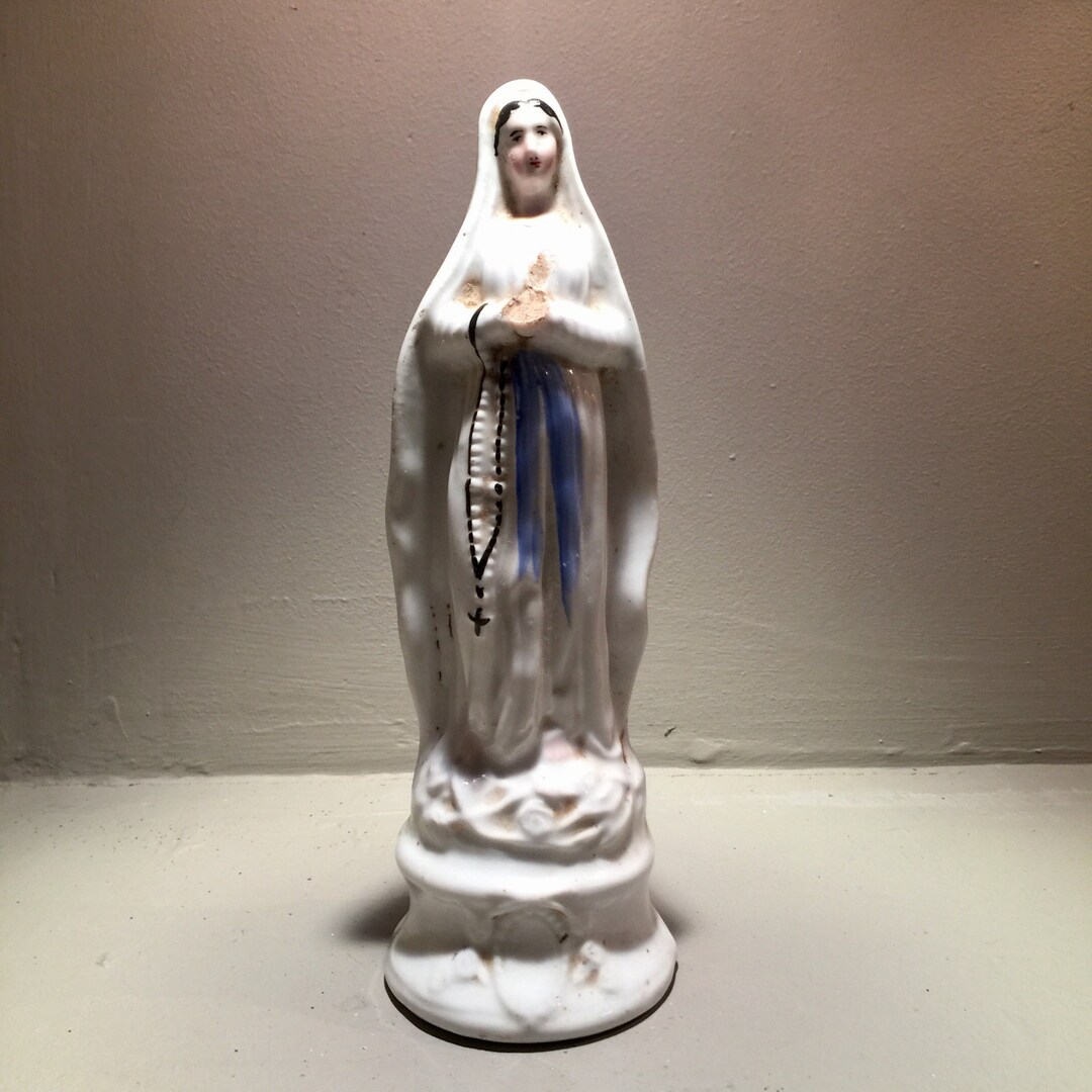 Charming Antique Porcelain Virgin Mary With a Veil, Antique Devotion ...