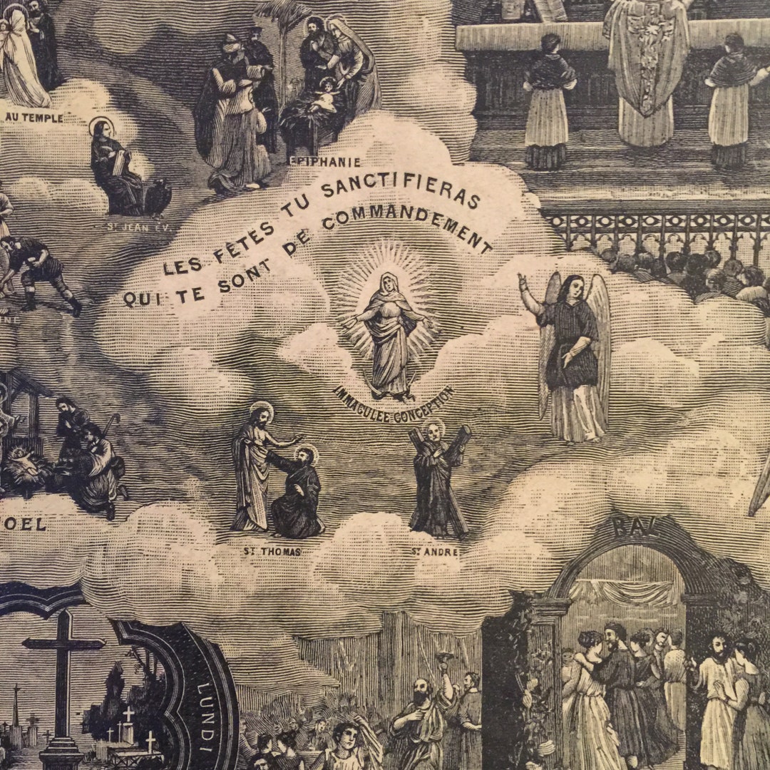 Large Antique Catechism Print From France "les Principales Fêtes ...