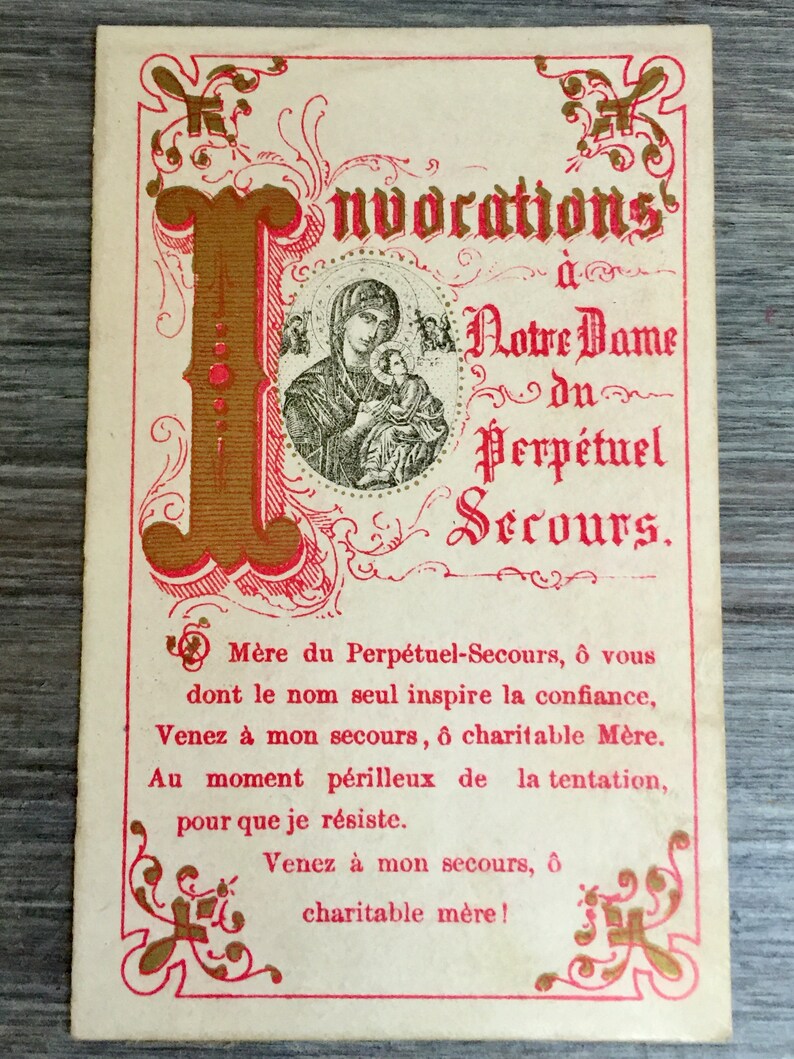 Rare Antique Pious Image From France, Prière à Notre-dame Du Perpétuel ...