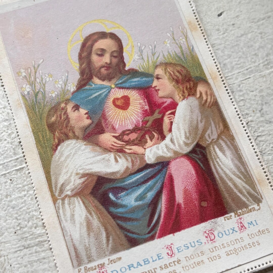 Rare Antique Pious Image From France, "coeur Sacré De Jésus-christ ...