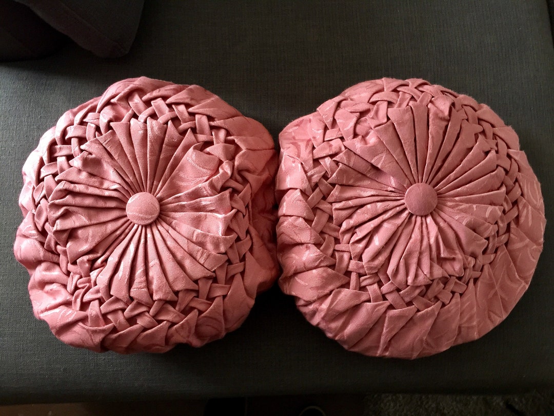 Antique Pair of Pink Smocked Pillows From France, Set of 2 Mid Century ...