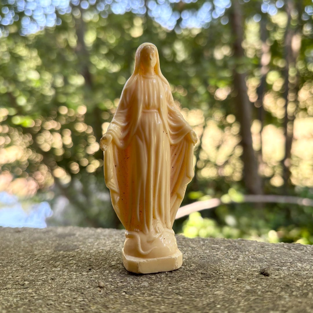 Antique Religious Statue of the Virgin Mary Standing on the Snake ...