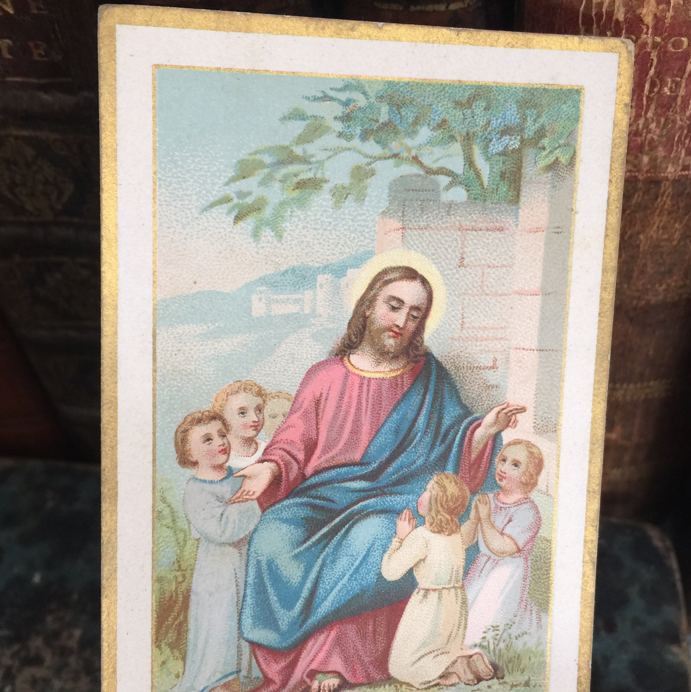 Rare Antique Pious Image From France, "jésus Bénissant Les Enfants ...