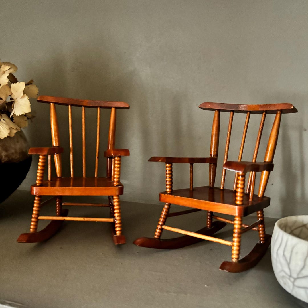 Charming Vintage Set of Two Wooden Doll Rocking Chairs Made in France ...