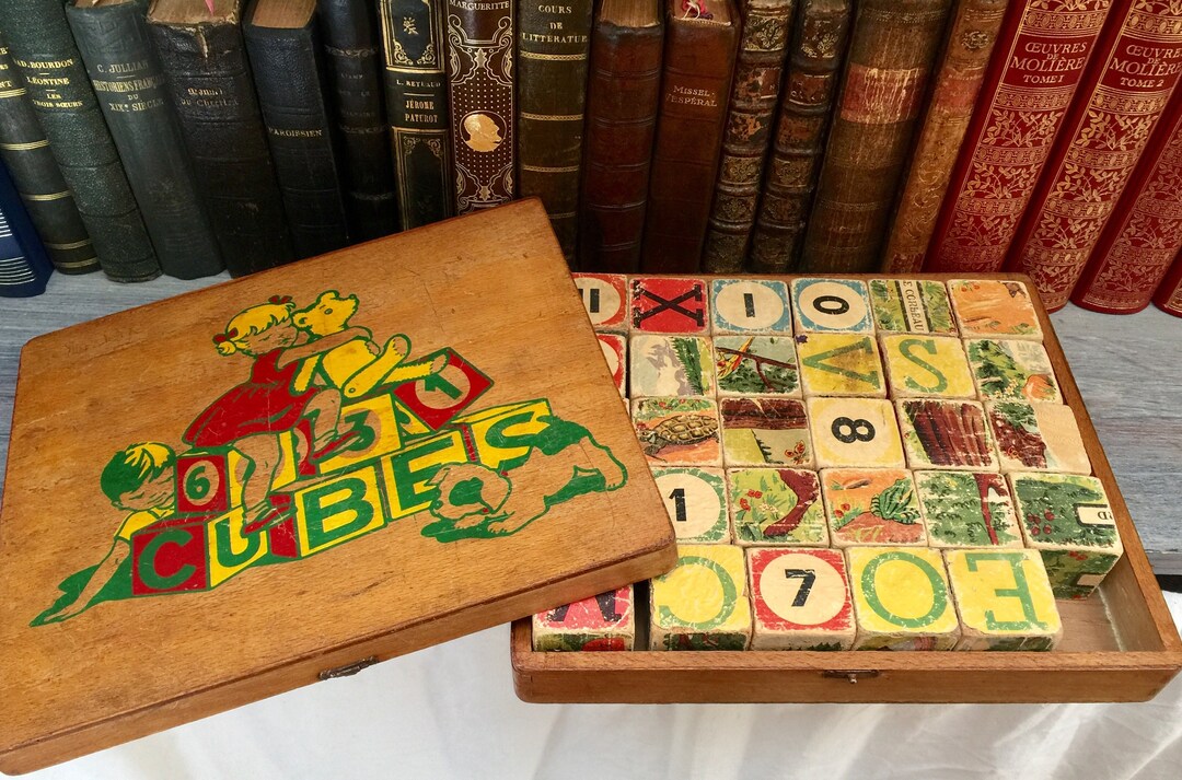 Charming Set of Antique Wooden Alphabet Cubes in Their Original Box ...