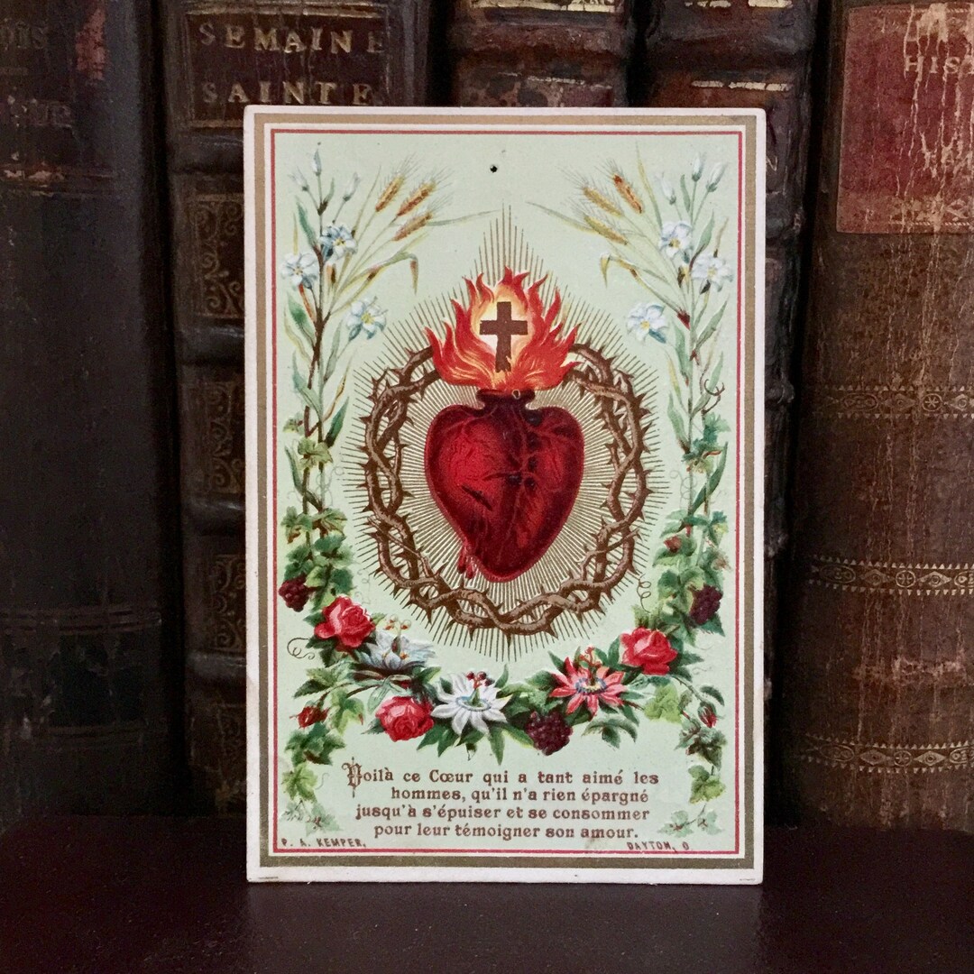 Rare Antique Pious Image From France, "coeur Sacré De Jésus Christ ...