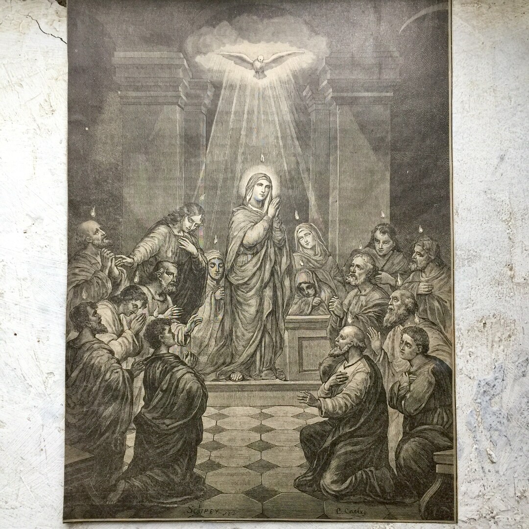 Large Antique Catechism Print From France, "the Pentecost" Illustration ...