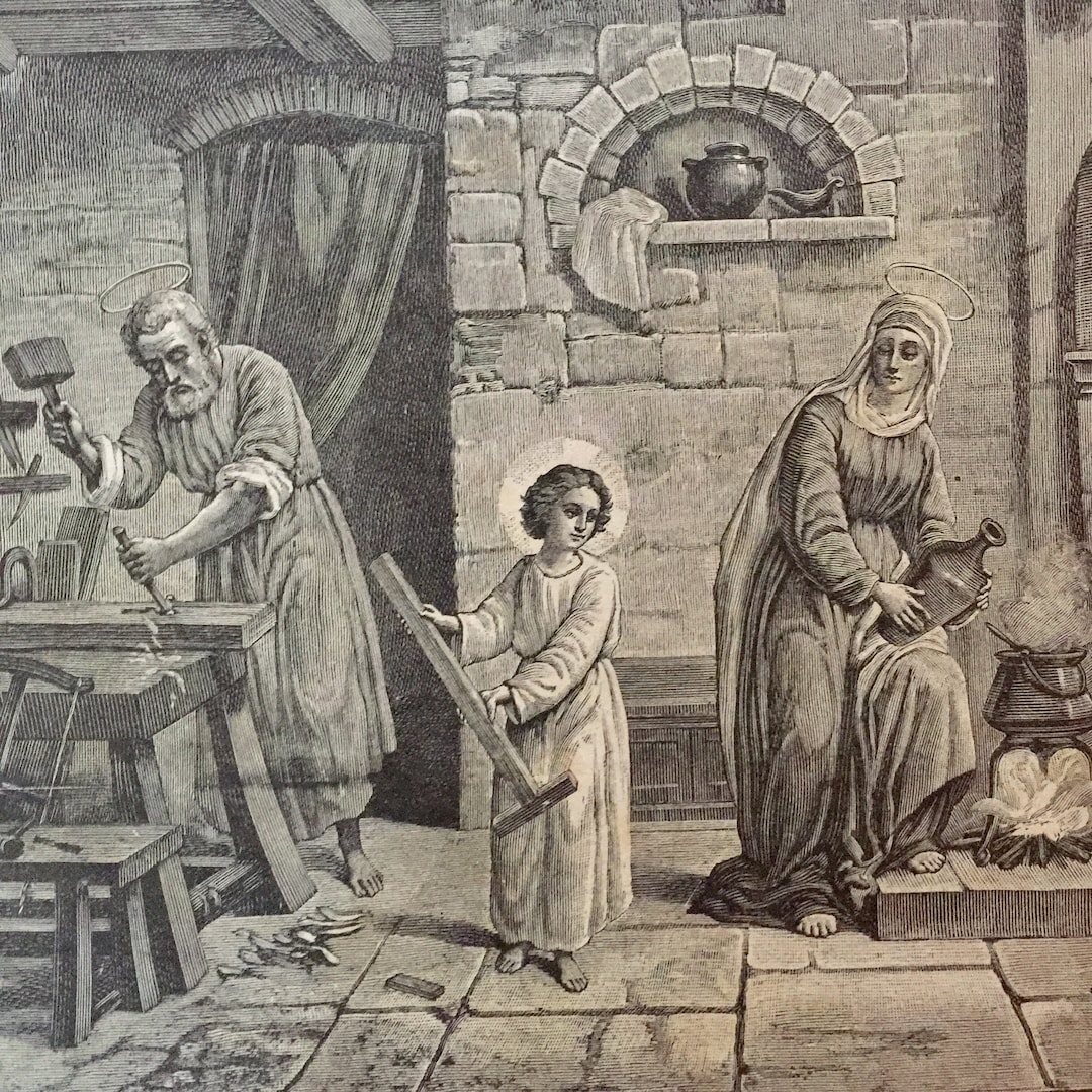 Large Antique Catechism Print From France, jesus Helping Mary and ...