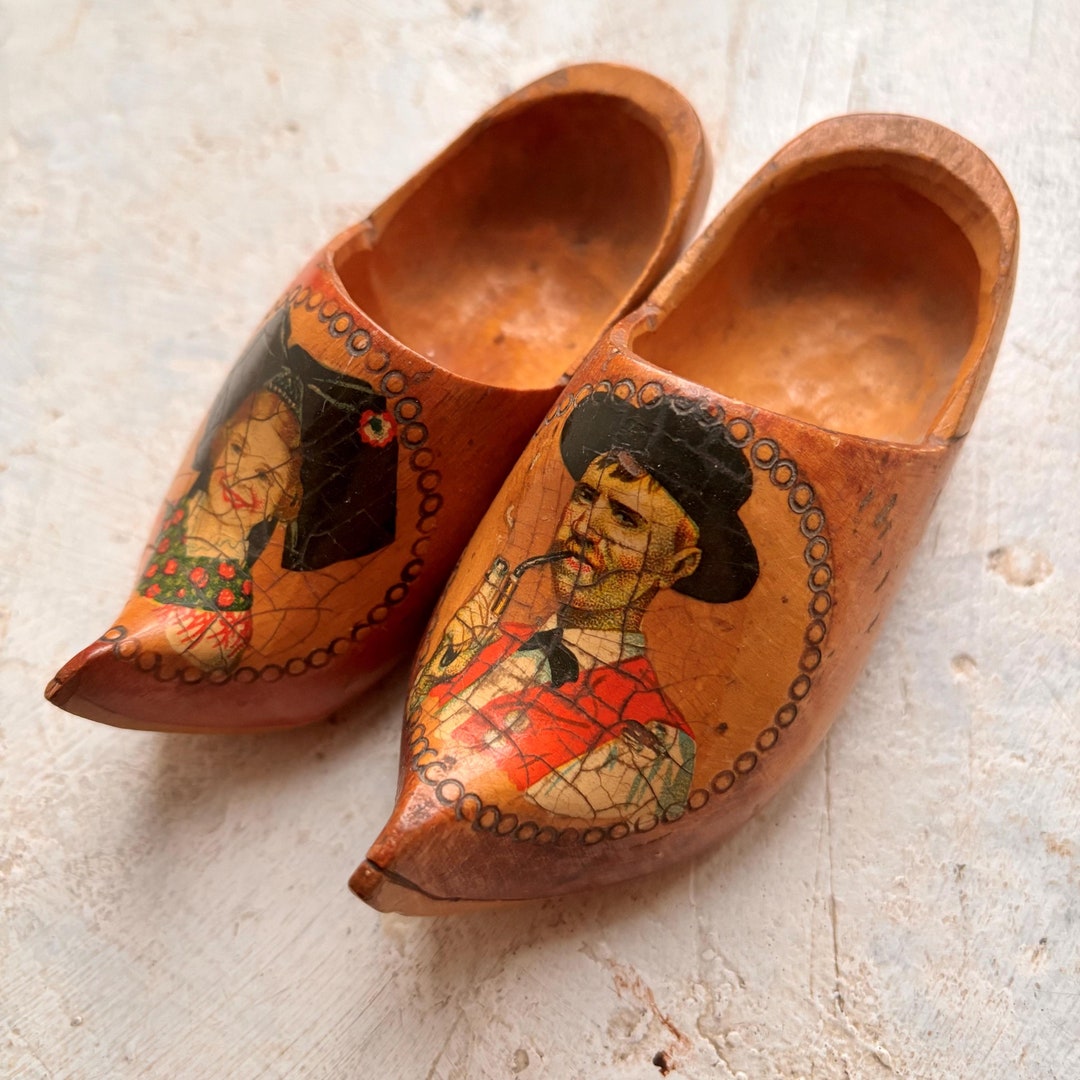 Charming Pair of Antique Wooden Miniature French Clogs, Souvenir From ...