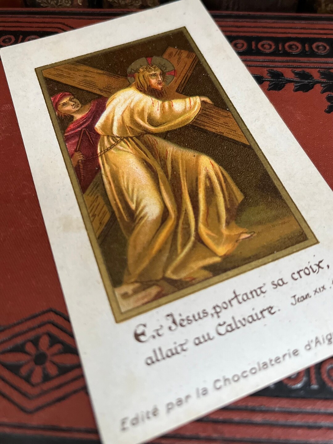 Rare Antique Pious Image From France, "jésus Portant Sa Croix" (jesus ...