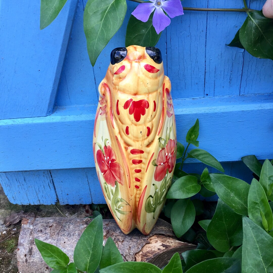 Large Vintage Cicada Vase From France, Hand Painted Ceramic Cicada ...