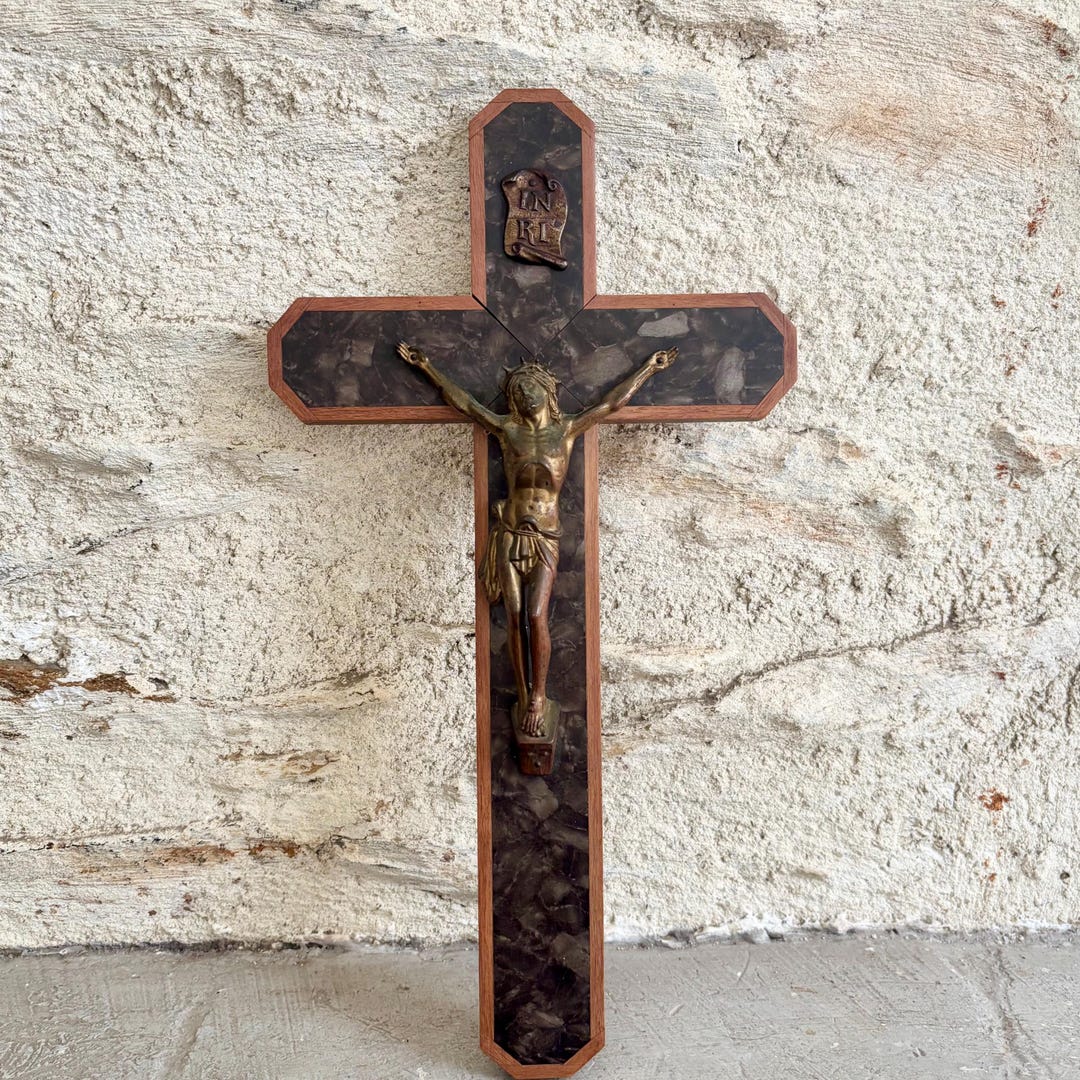 Antique Wooden Crucifix Decorated With Dark Bakelite Made in France in ...