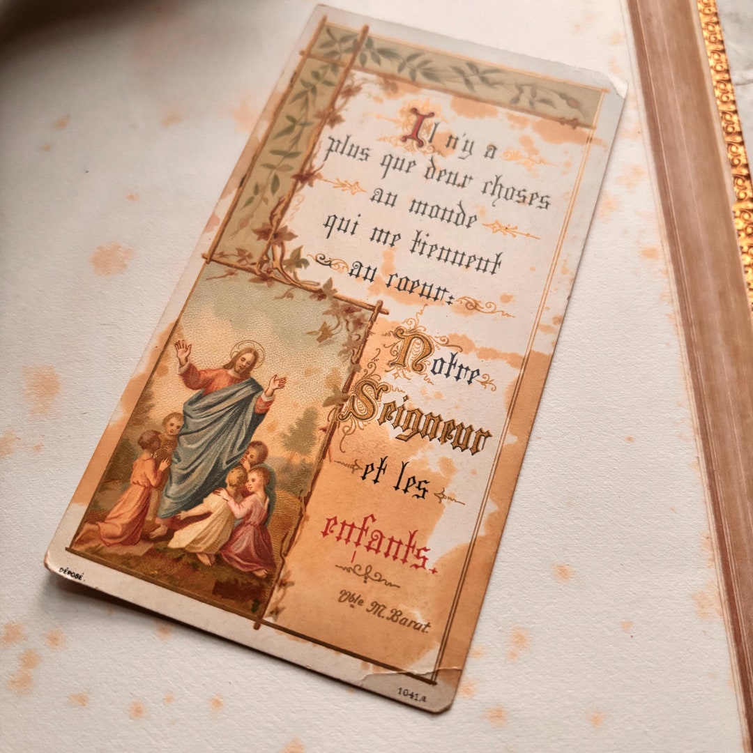 Rare Antique Pious Image From France, Jesus With the Children, Words by ...