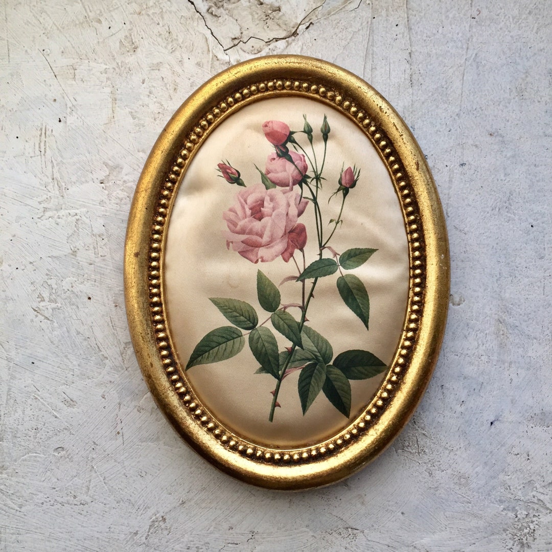 Elegant Antique Baroque Oval Frame With a Pink Rose, Gilded Frame Made ...