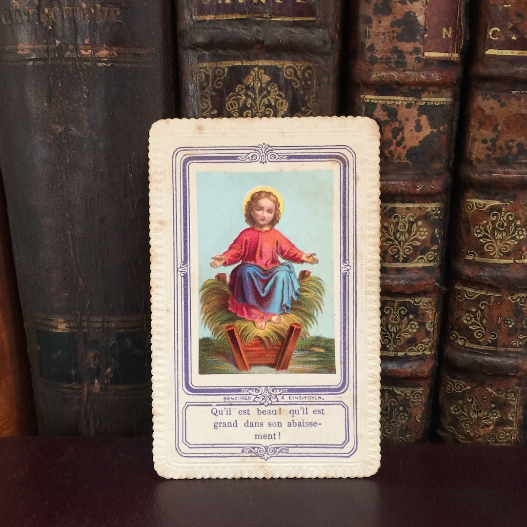 Rare Antique Pious Image From France, Chid Jesus in a Manger, Published ...