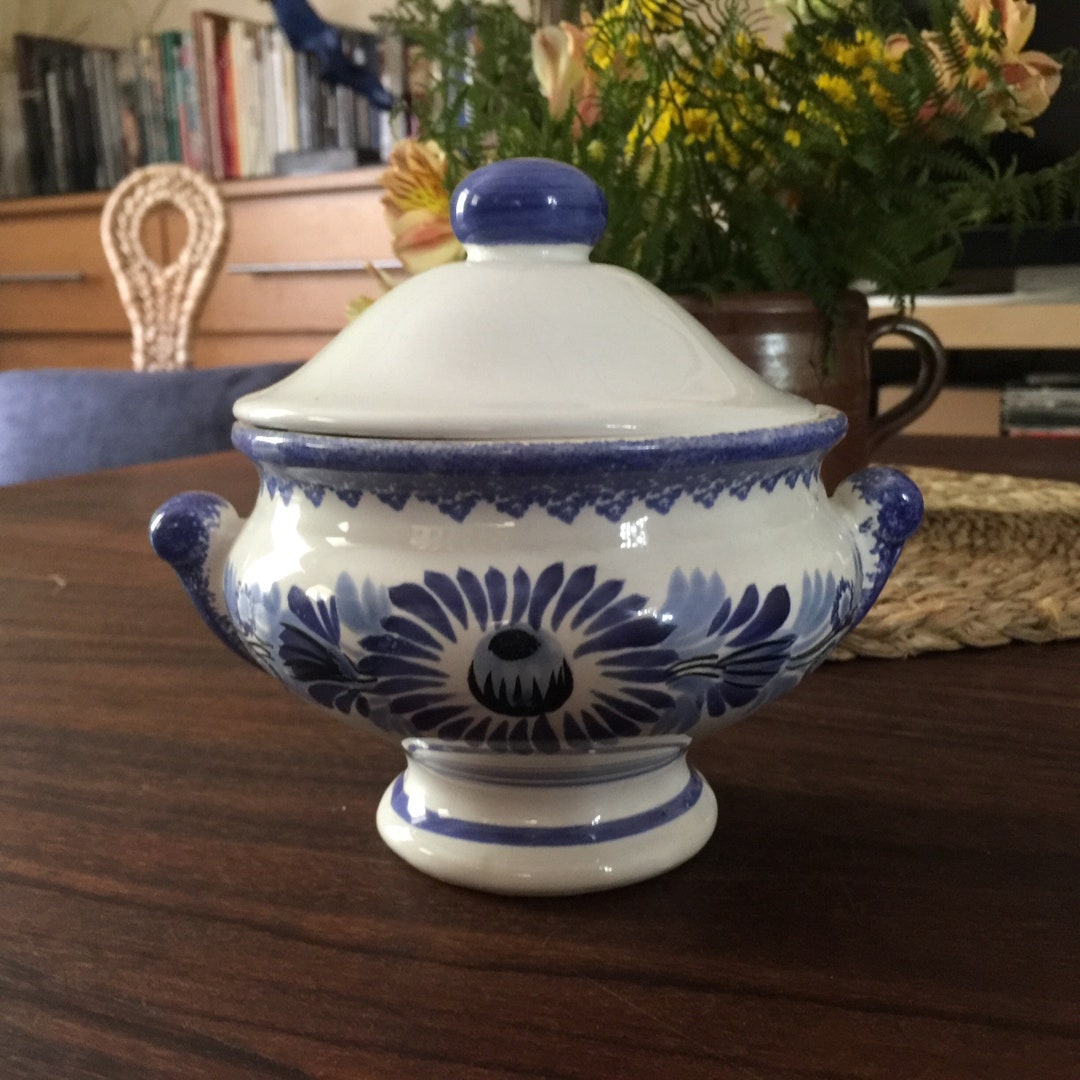 Beautiful Vintage Little White and Blue Tureen Signed Henriot Quimper ...