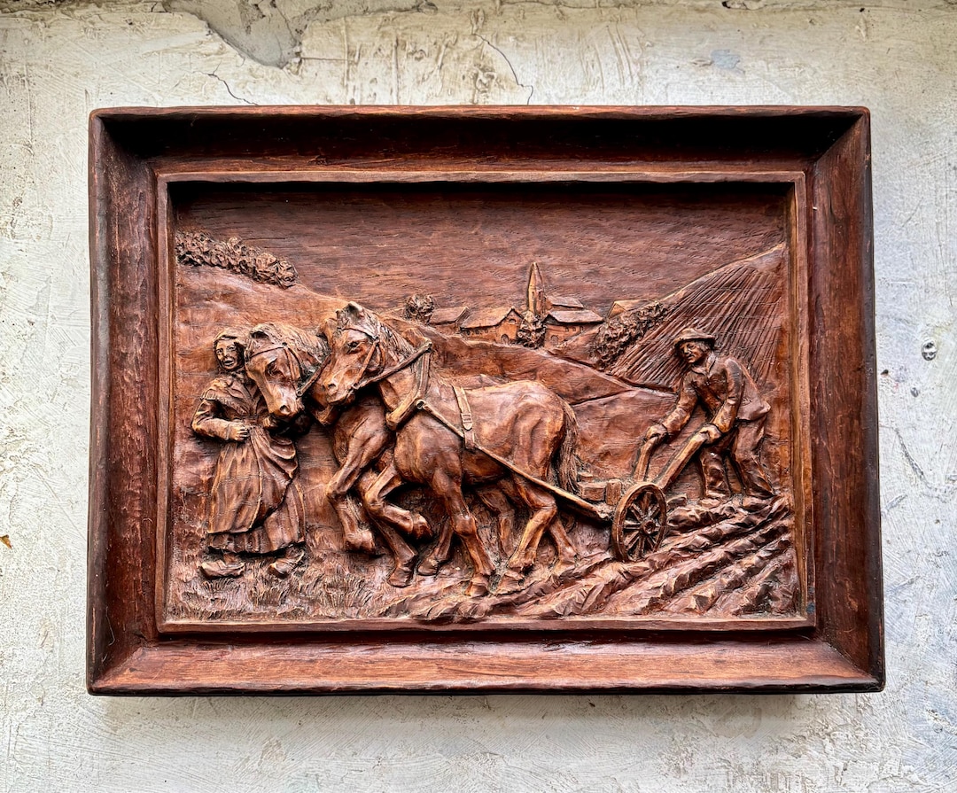 Vintage Rural Wood Carving From France, Wood Resin Carving With a ...