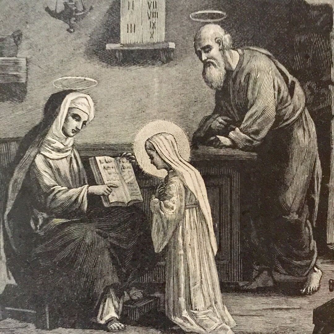 Large Antique Catechism Print From France, "sain Ann Teaching Mary to ...