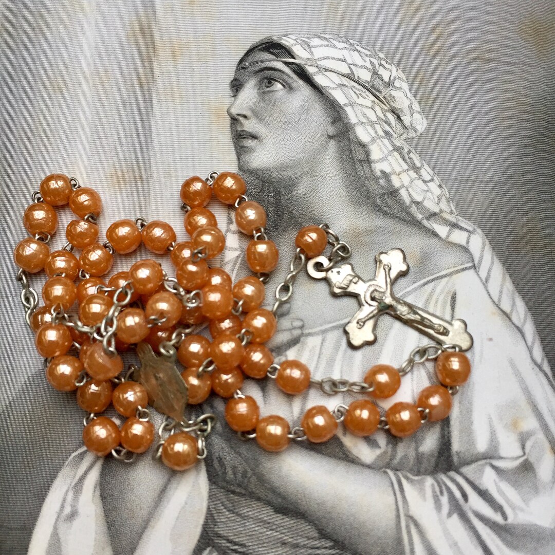 Charming Antique Baby Rosary From Lourdes With Little Orange Beads and ...