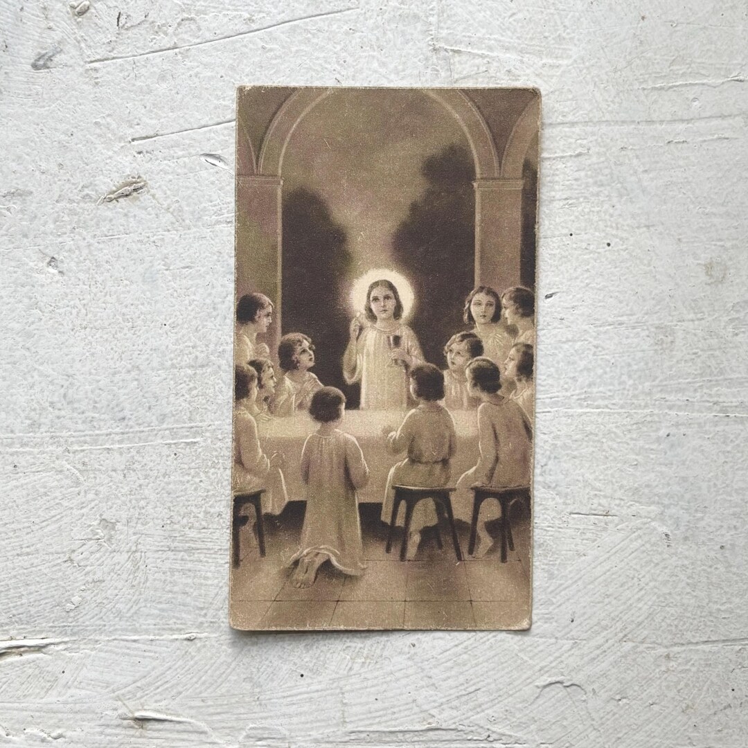 Small Antique Pious Image From Italy, the Infant Jesus Giving Communion ...