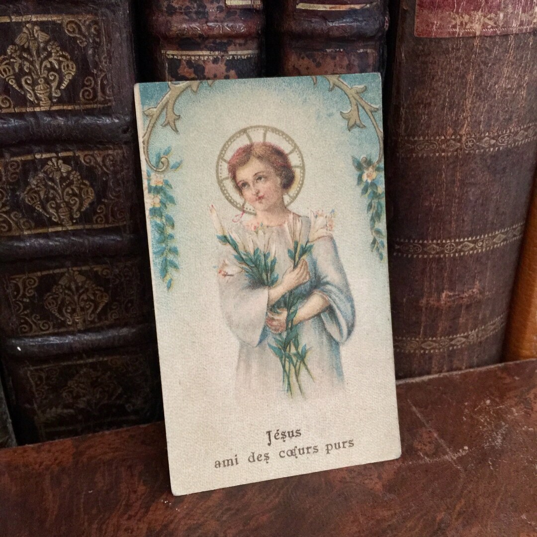 Rare Antique Pious Image From France, "jésus Ami Des Coeurs Purs ...