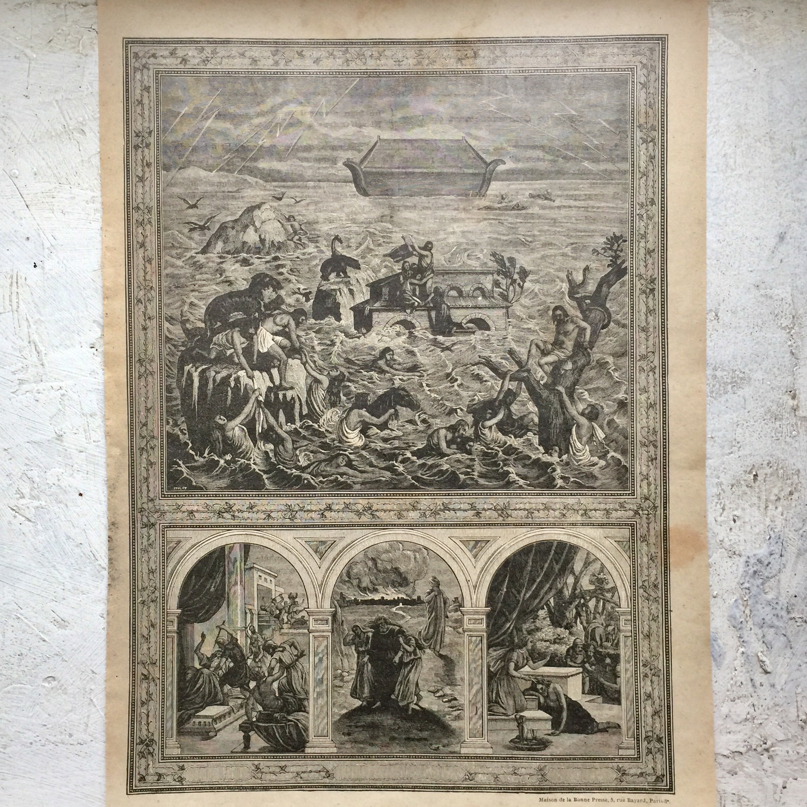 Large Antique Catechism Print From France, "the Flood" Illustration ...