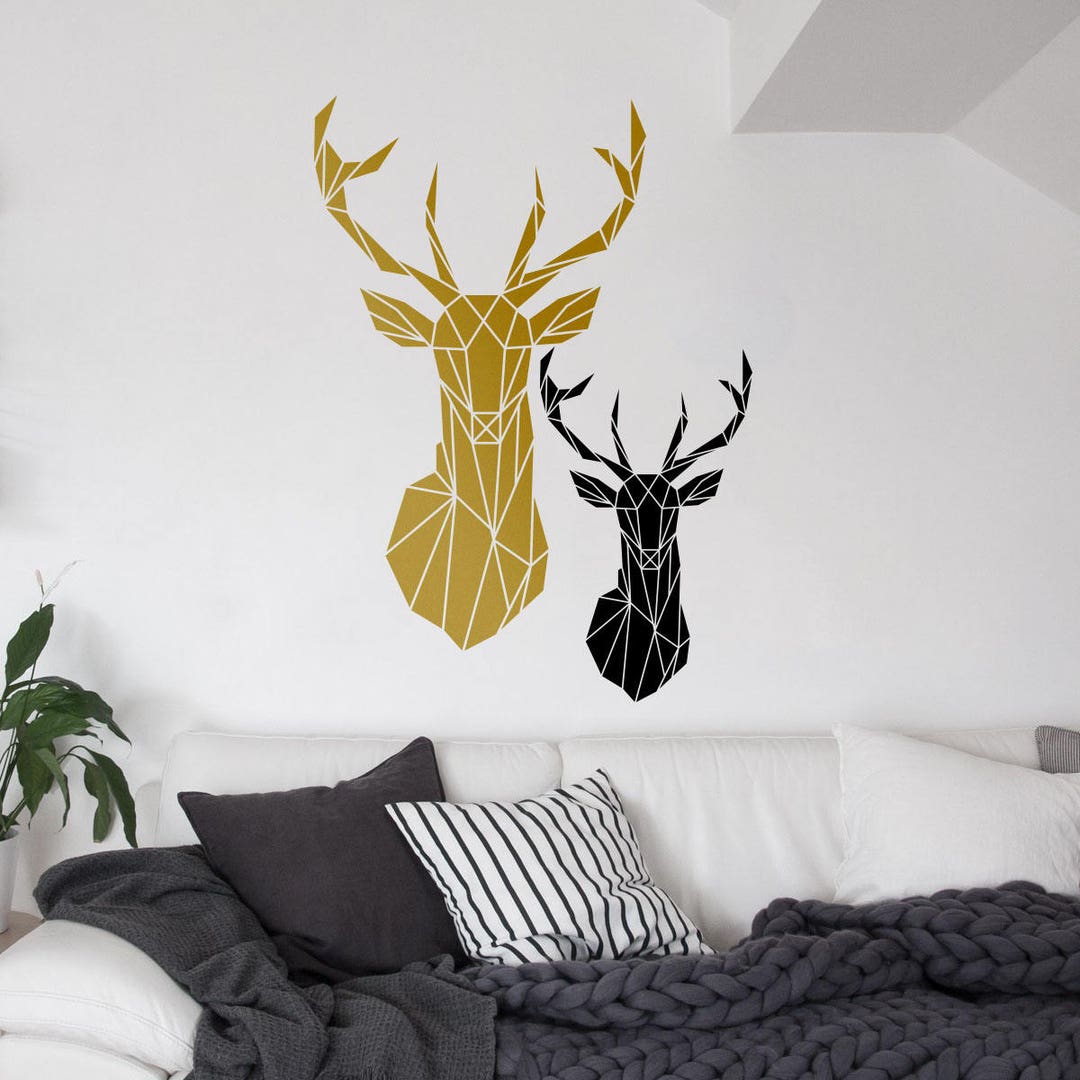 Geometric Buck Stag Deer REVERSED Head Minimal Wall Art Decal Interior ...