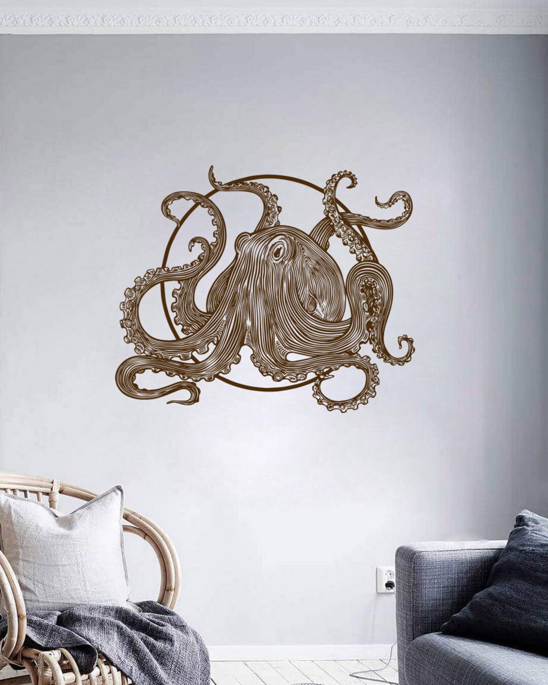 Geometric OCTOPUS Line Art Interior Sea Ocean Animal Nautical Vinyl ...
