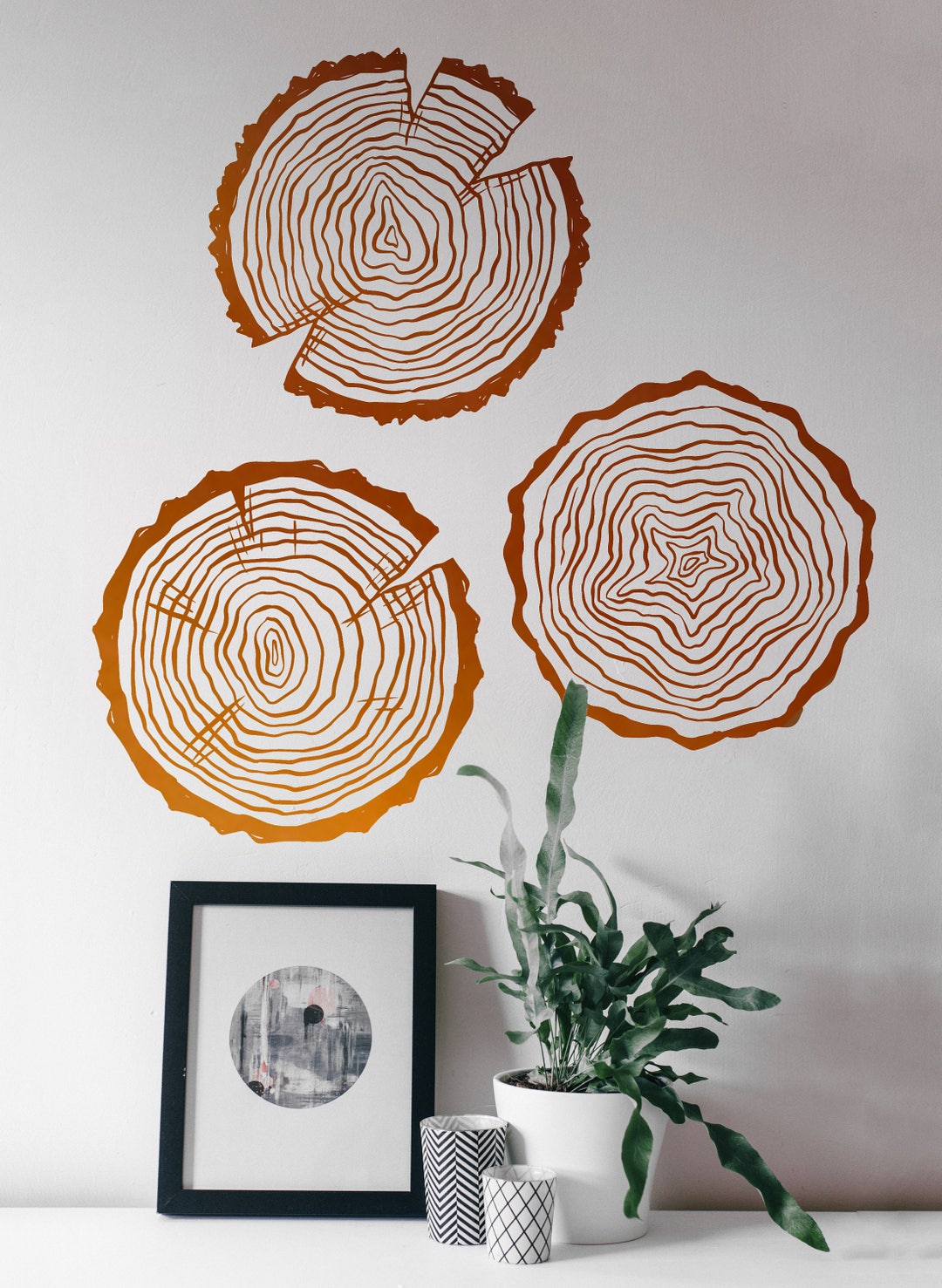 Wood Slice Cross-section Set Nature Tree Wall Sticker Decal Line Art ...