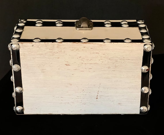 Vintage C1960s Black & White Wood Pocketbook Shaped J… - Gem