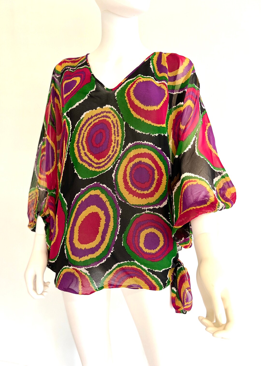 Vintage C1970s Janet Stewart Multi Colored Jewel Tone Caftan Front Tie ...