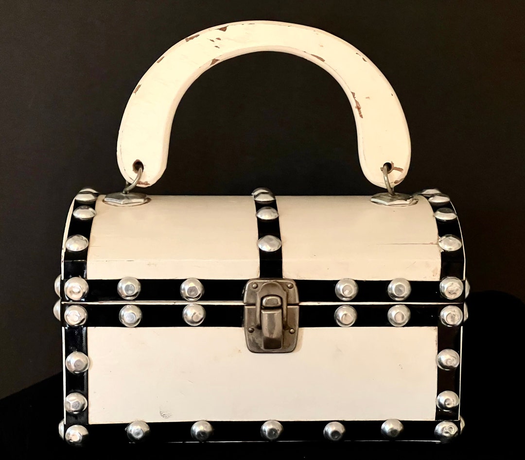 Vintage C1960s Black & White Wood Pocketbook Shaped Jewelry Storage Box ...