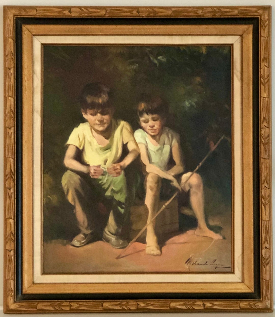 Vintage C1960s Original Oil Painting on Canvas, Two Boys, Artist ...
