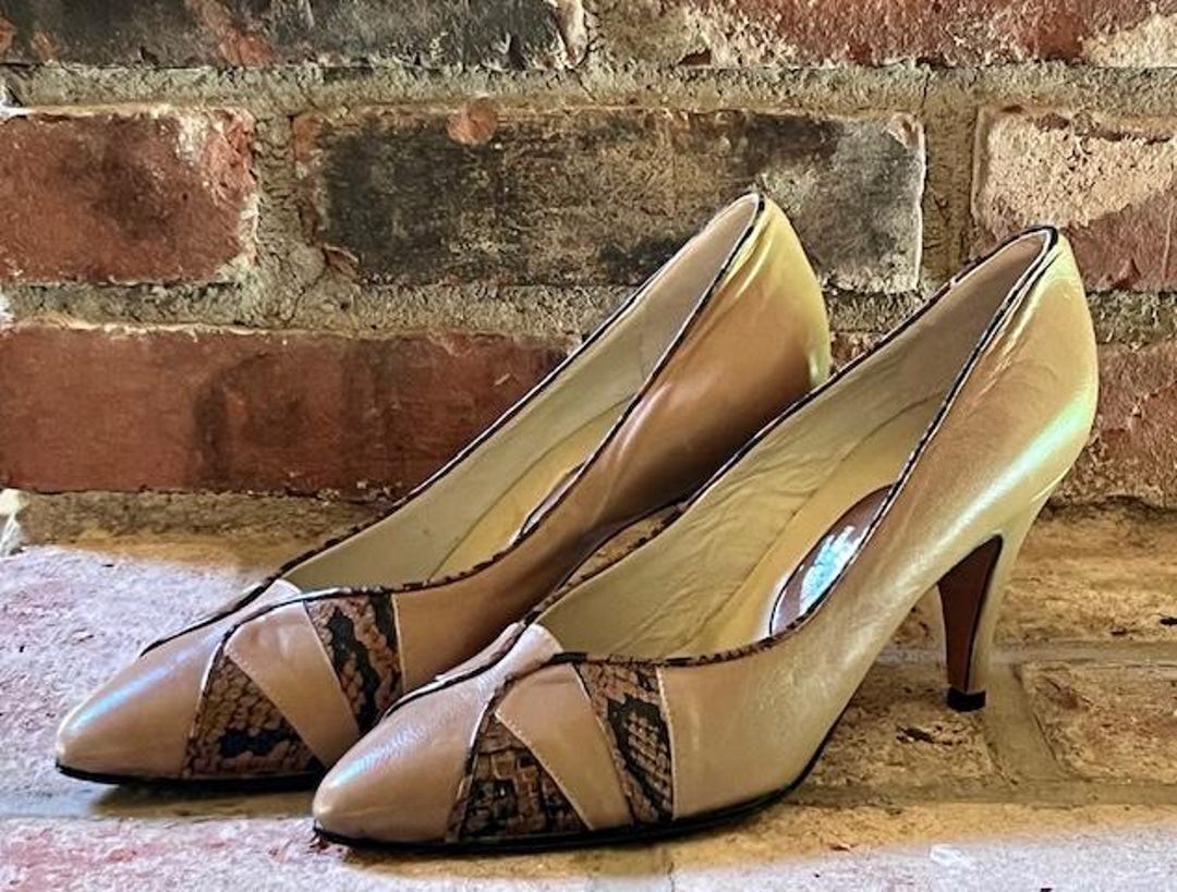 Vintage C1980s Raffael Pure Leather Tan & Brown High Heel Shoes, Pumps ...