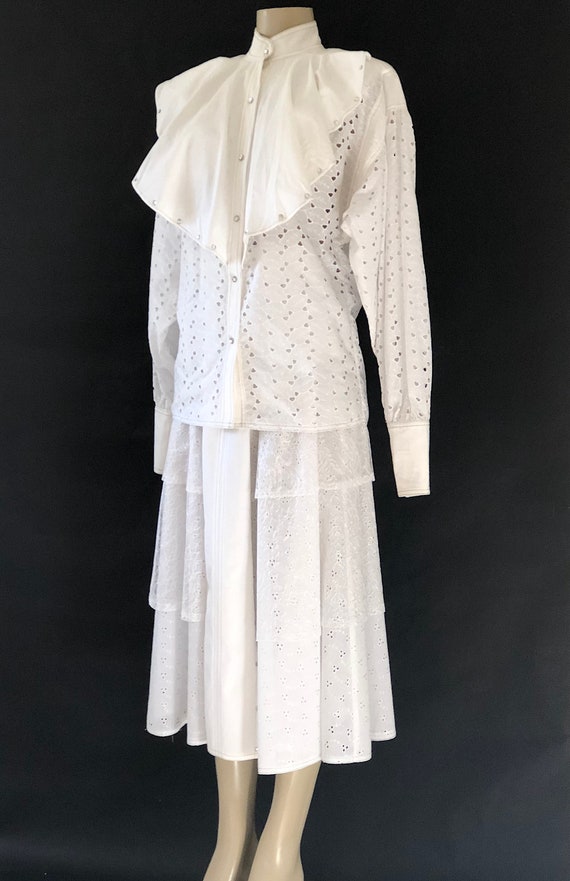 Vintage 1980s Mario Romano Two Piece White Lace, Eyel… - Gem