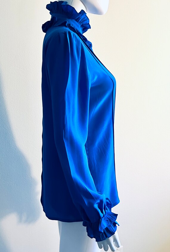 Vintage C1980s, Royal Cobalt Blue, Pure Silk Blouse T… - Gem