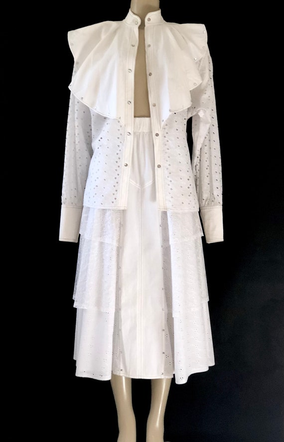 Vintage 1980s Mario Romano Two Piece White Lace, Eyel… - Gem