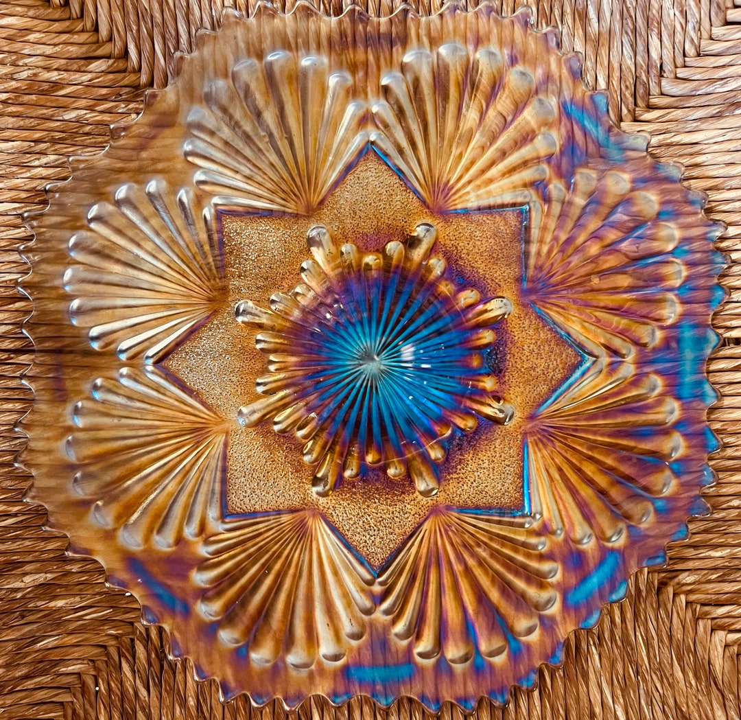 Rare Antique C1900s Imperial Shell & Sand Carnival Glass 9" Plate in ...